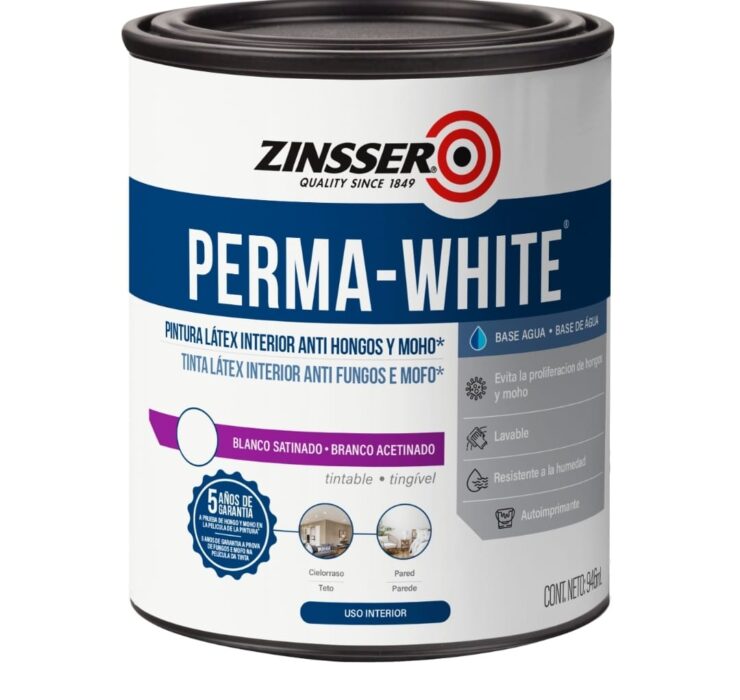 Zinsser Perma-White, Pintura Látex de Interior, blanco satinado y 946ml ...